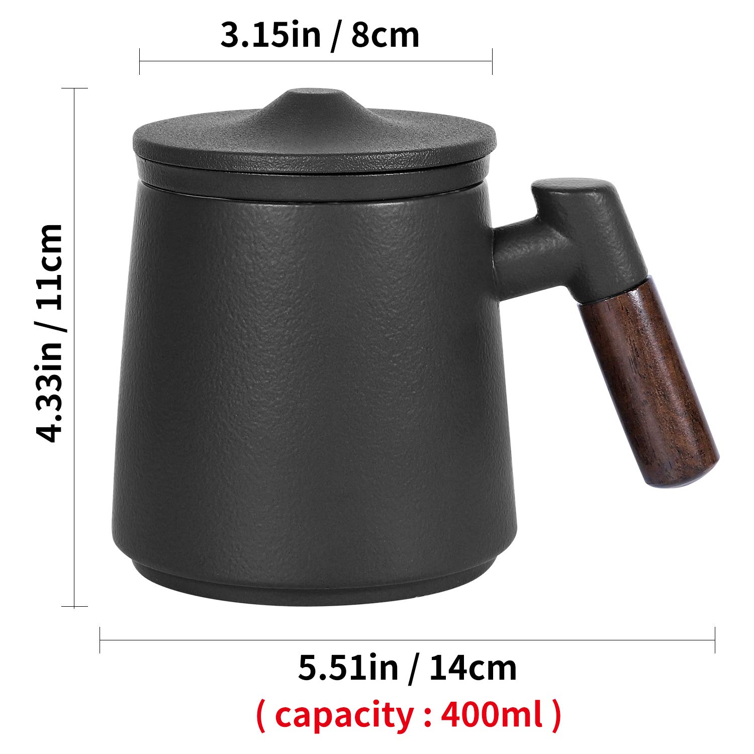 ERBAITM Sandalwood handle Tea Mug,Porcelain Tea Mug with Infuser and Lid,13.5 oz