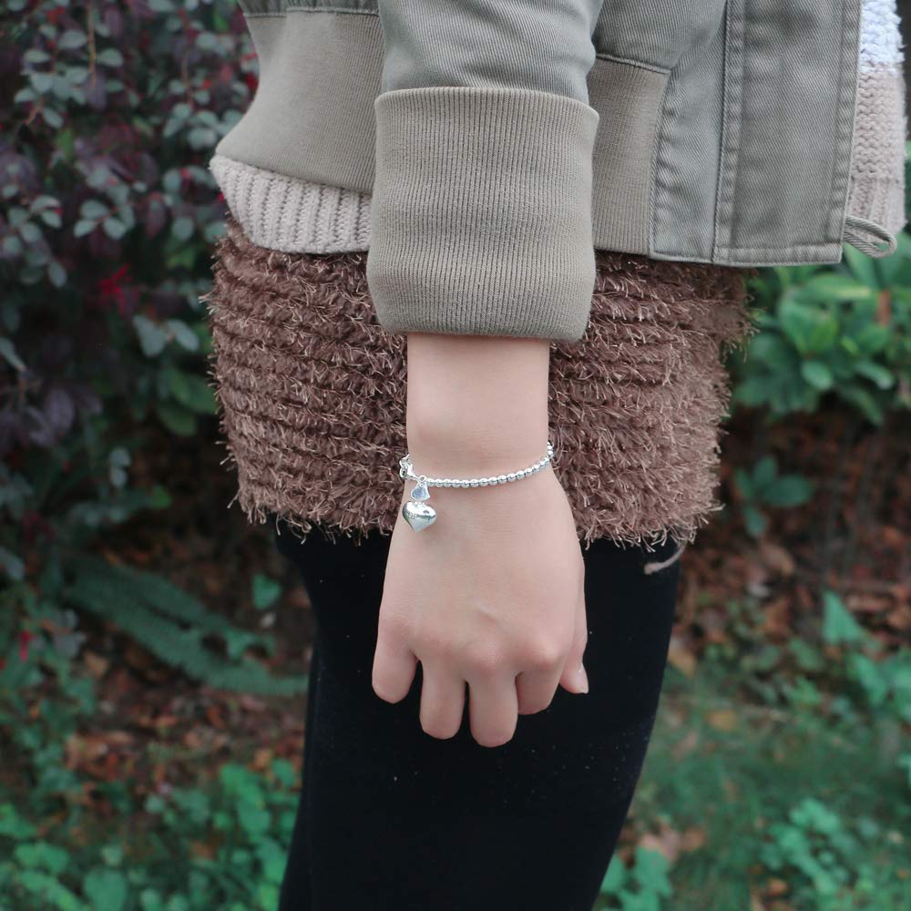 Dankadi New Women's 925 Sterling Silver Bracelet Minimalist 4-6MM Round Bead Chain Solid Silver Bracelet Charm Jewelry Lobster Claw Clasp (Silver 4mm16cm)