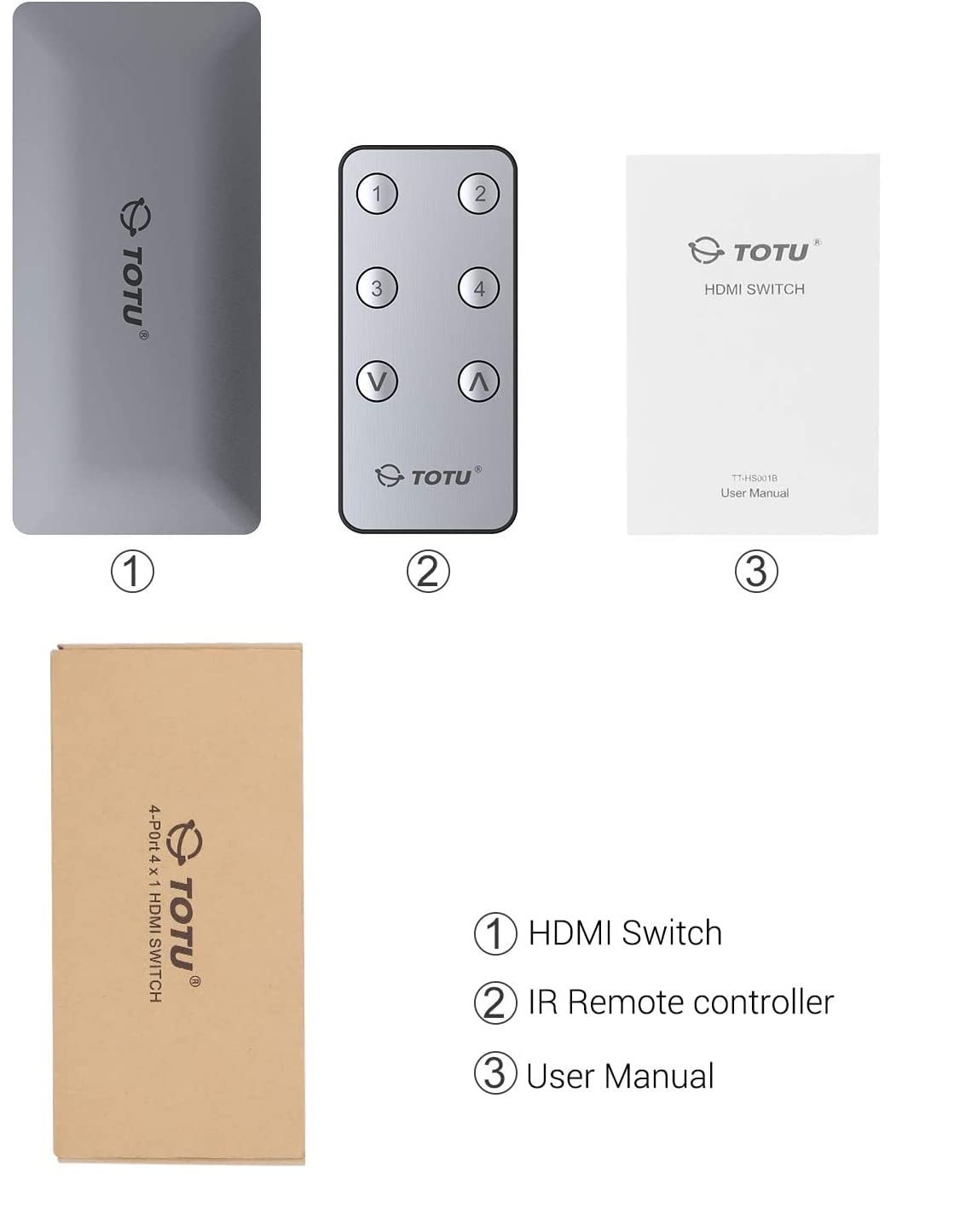 TOTU HDMI Switch 4 Ports (4 x 1) 4K 60Hz HDMI 2.0 Switcher with IR Remote Control Support HDR & HDCP 2.2 Pass-Through & 3D &Full HD 1080P, Compatible for PS3/PS4, Xbox 360/One, HDTV, Blu-Ray Player
