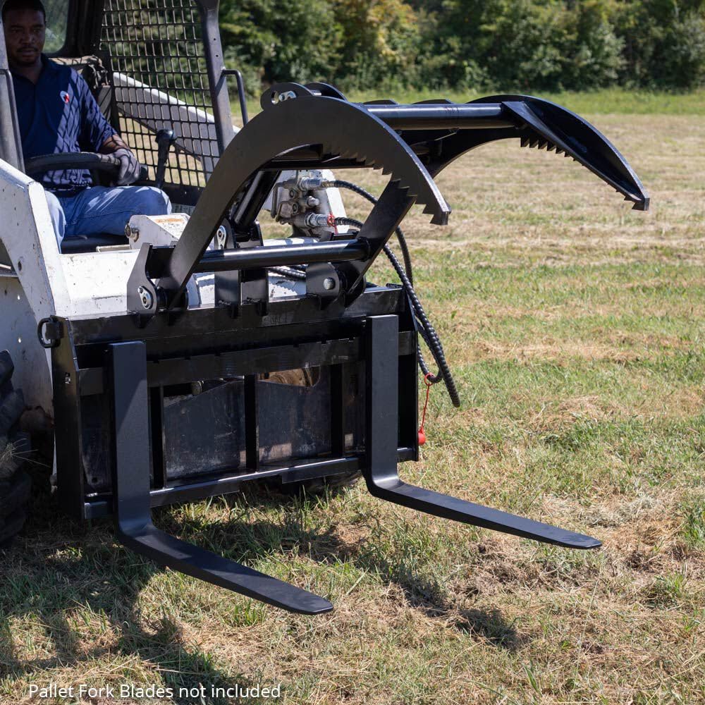 Titan Attachments Hydraulic Skid Steer Pallet Fork Grapple Attachment V2, 1/2in Thick Steel Frame, Quick Tach Mounting System