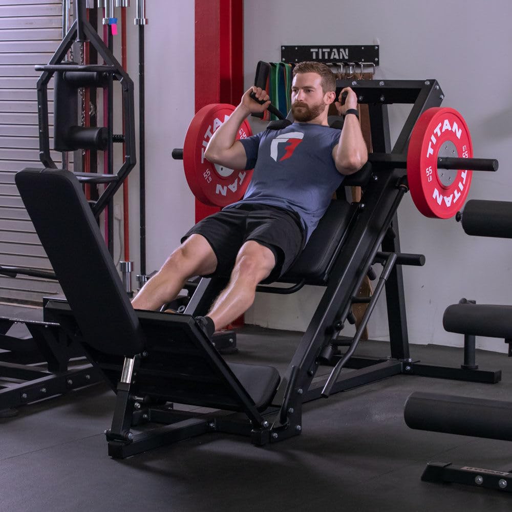 Titan Fitness Plate-Loaded Linear Leg Press and Hack Squat Machine, Rated 875 LB Sled Carriage, Lower Body Specialty Machine