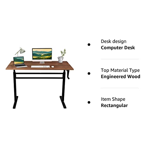ERGO COMFY Manual Height Adjustable Standing Desk, 48 x 24 Inch Hand Crank Standing Desk with One-Piece Table Top, Sit Stand up Rising Desk, Home Office Computer Workstation, Walnut and Black