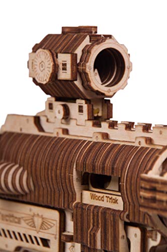 Wood Trick Assault Gun AR-T Model Kit for Adults and Teens to Build - with Telescoping Butt, Fuse, Sight and Clip for 12 Rounds - Detailed Construction - 23x8″ - 3D Wooden Puzzle - 14+