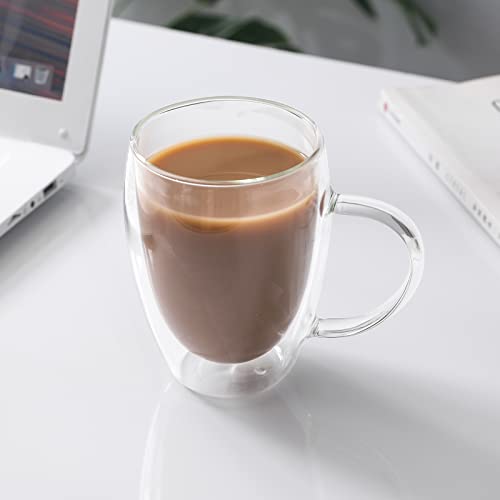 Douria Double Walled Glass Coffee Mugs, Clear Espresso Cups, Coffee tea Mugs Set, Iced Coffee Cup, Glass Mugs for Hot Beverages, Premium Glasses Set, Each 350ml (12Ounces./Set of 2)
