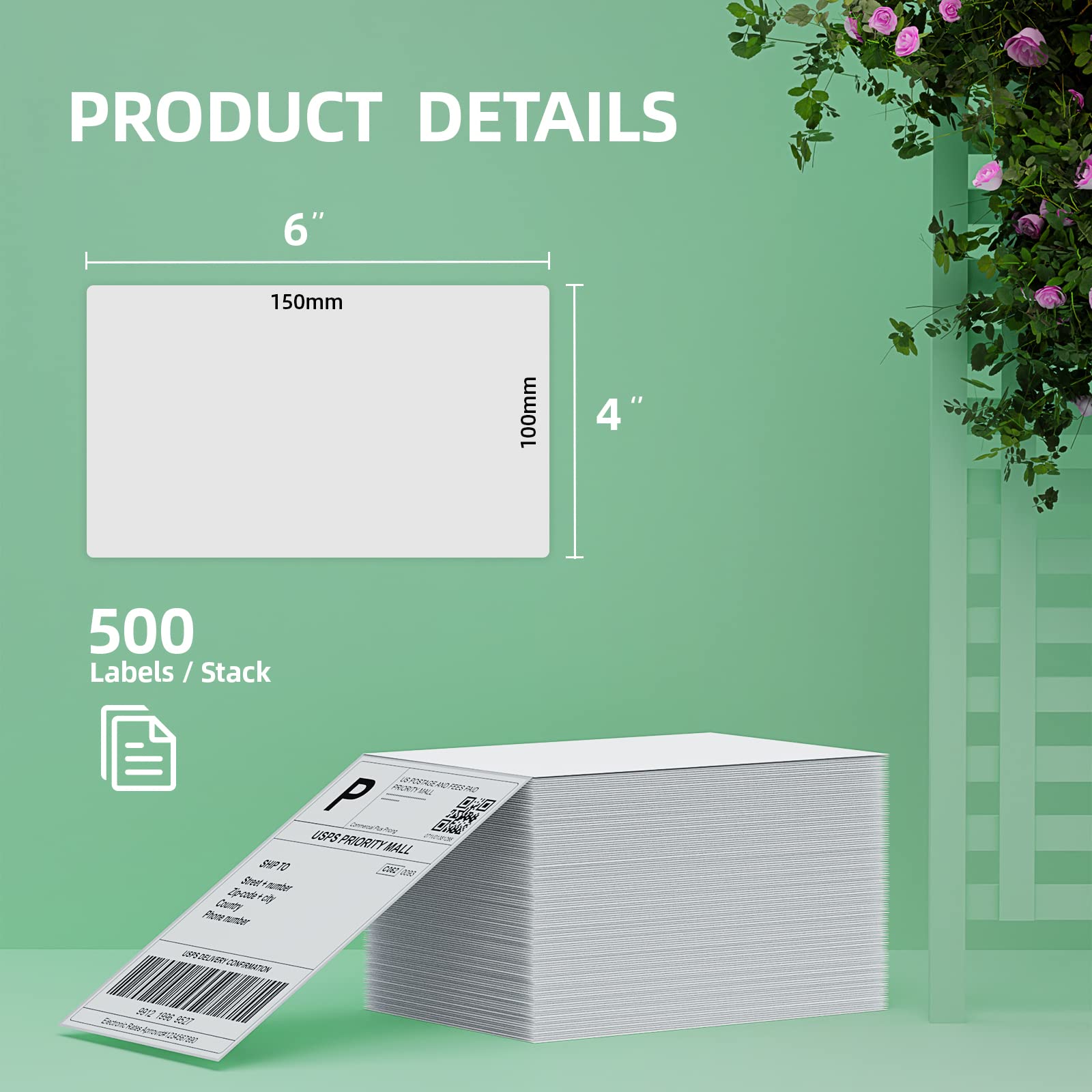 COSOB 4x6 Direct Thermal Shipping Label Fanfold Permanent Adhesive Thermal labels with perforated Line Suitable for thermal printer compatible with Zebra & Rollo printer, 500 labels/Stacks,4stacks