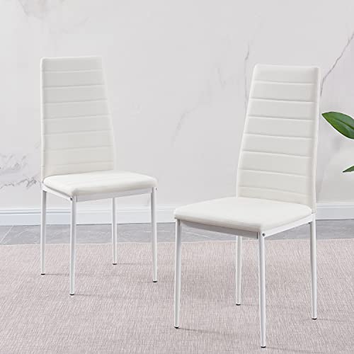 Paonne PU Dining Chairs Set of 2, High Back Leather Chairs for Kitchen Dining, Armless Chair Set of 2 Waterproof Leather Home Chairs 2 with Metal Frame and Legs
