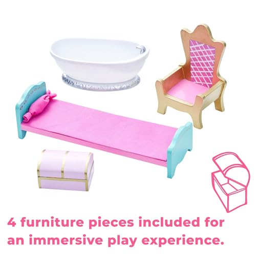 Teamson Kids Dreamland Princess Play Vanity Set with Mirror, Shelf, Storage Drawer, Stool, and Accessories for 12" Dolls, White an Pink