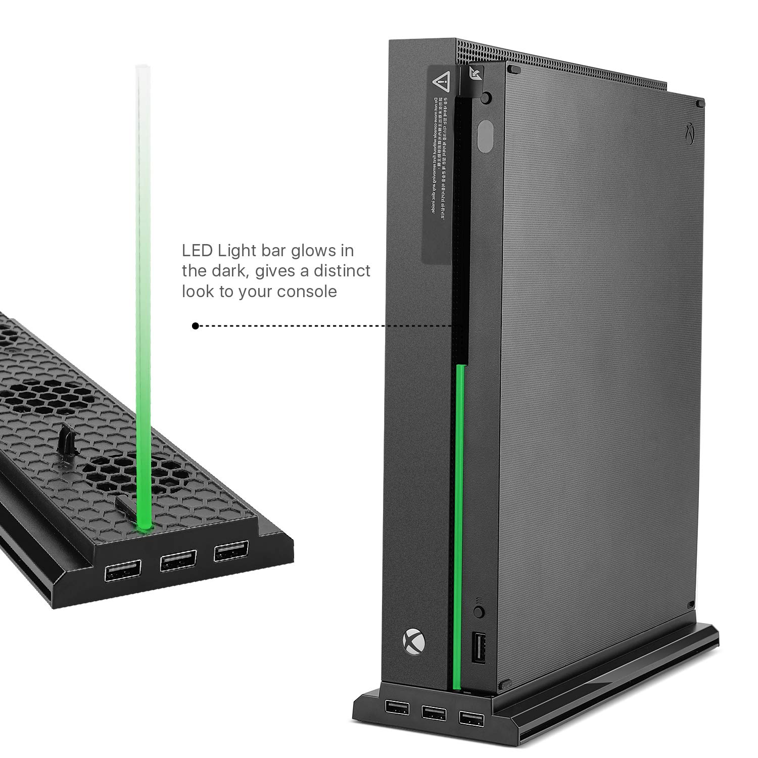 TNP Vertical Stand Cooling Fan for Xbox One X Stand with Fan and Charging Station, USB Powered Game Storage Tower with 3 Speed Adjustable Cooling Fans, 3 USB 2.0 Charging Port and LED Light Bar