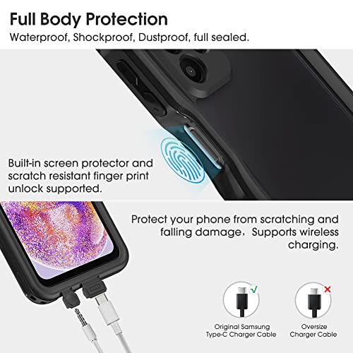 Samsung Galaxy A23 5G Waterproof Rugged Case - Built-in Screen Protector, Dustproof, Shockproof, Heavy Duty Protection (Black)