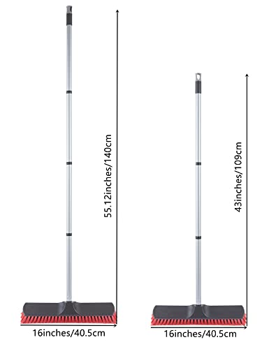 Push Broom Heavy-Duty Indoor Outdoor Floor Cleans Brush Bristles Adjustable Steel Handle Pole 55β Wide 16β Lightweight Scrub Sidewalk Driveway Yard Patio Garage Concrete Wood Stone Tile Wall
