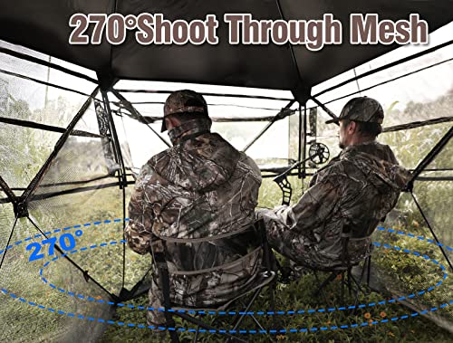MOFEEZ Hunting Blind, 270°Shoot Through Mesh with Silent Sliding Window, 2-3 Person Ground Deer Stand Pop Up Tent with Portable Bag and Tent Stakes (Camo, 58 "Lx58 Wx66 H)