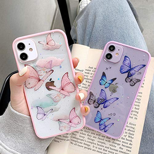 Compatible with iPhone 12 Pro Butterfly Case,Shinymore Cute Pretty Butterfly Glitter Shockproof Soft Silicone Clear Girls Women Cover Case Compatible with iPhone 12/12 Pro-Pink
