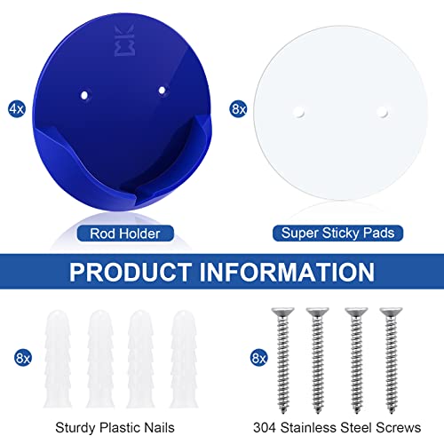 Shower Curtain Rod Holder for Wall β Adhesive Bathroom Tension Rod Retainer with Wide Bracket Include Strong Tapes for No Drilling Quick Mount and 304 Screws for Permanent Installation (Royal Blue)