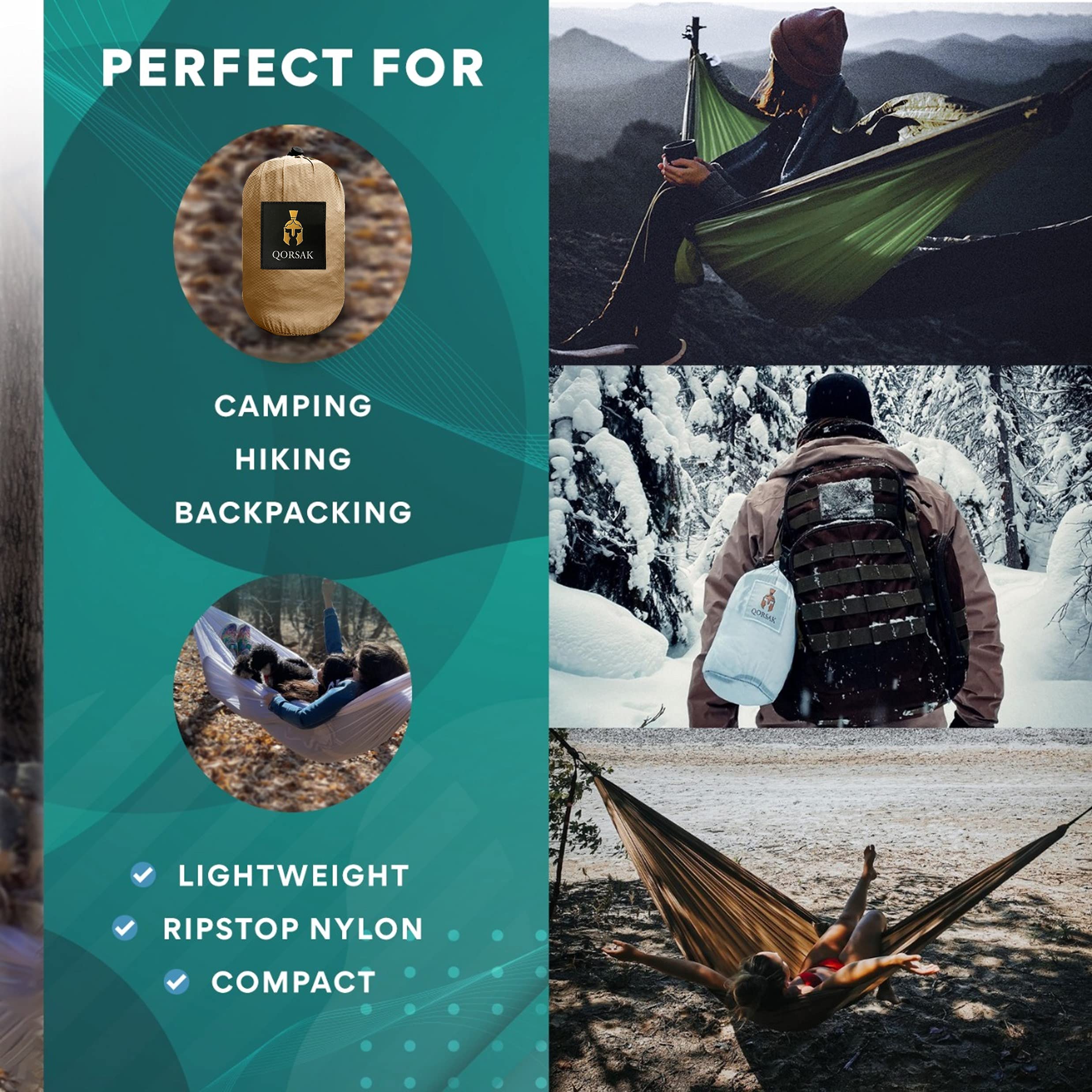 Double & Single Ripstop Hiking Hammock with Tree-Friendly Straps | Small Portable Lightweight Hammocks for Camping, Outdoor Sleeping, Hiking, Backpacking