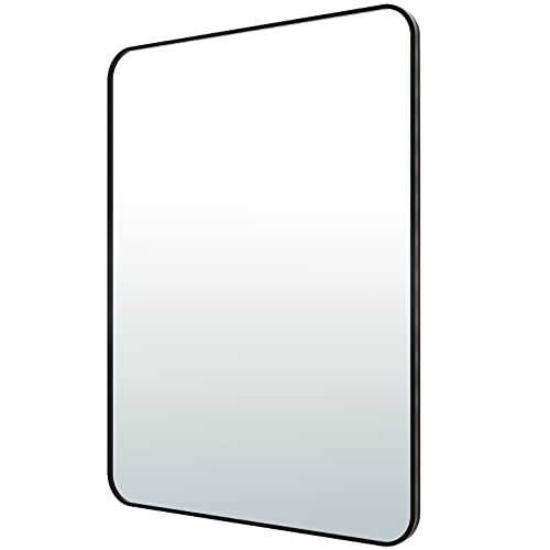 SCWF-GZ 20x30 Square Mirror Full Length Wall Mounted Hanging or Against Wall Metal Frame Dressing Make-up Mirrors for Entryway Bedroom Bathroom Living Room 20 30 inch Black