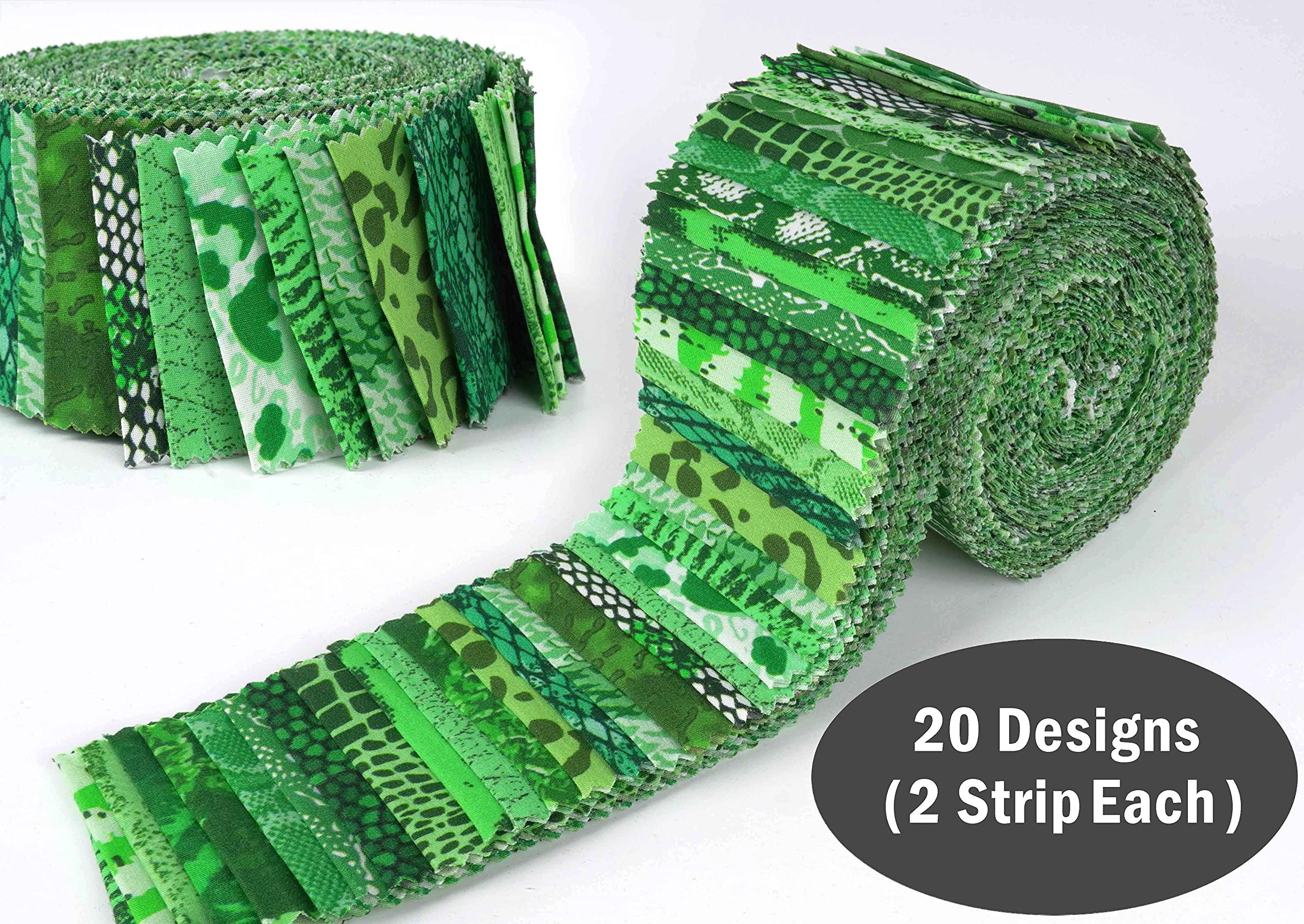Soimoi 40Pcs Tie Dye Print Cotton Precut Fabrics for Quilting Craft Strips 2.5x42inches Jelly Roll - Green