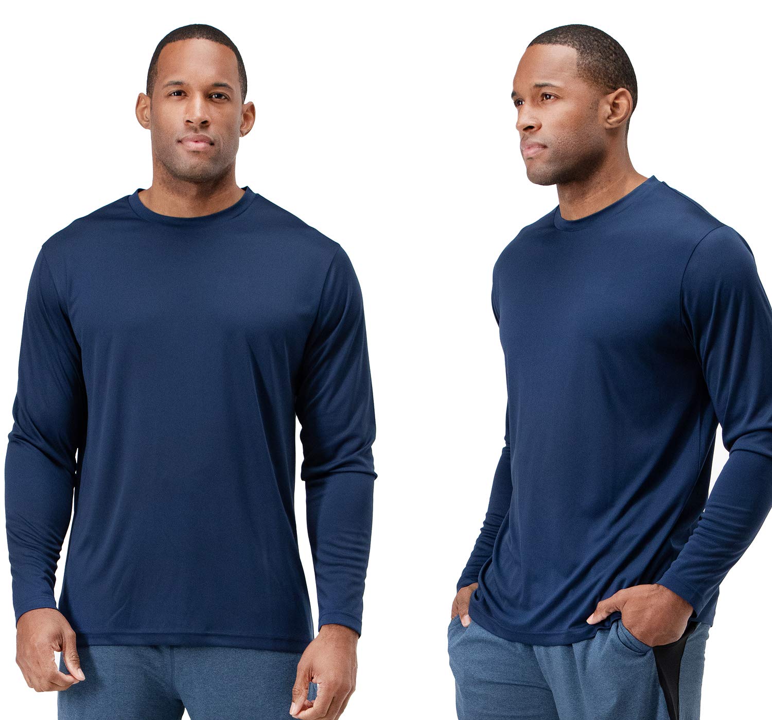 DEVOPS 2 Pack Men's Sun Protection Shirts UV SPF UPF 50+ Long Sleeve Rash Guard Fishing Running Quick Dry Lightweight (X-Large, Navy)