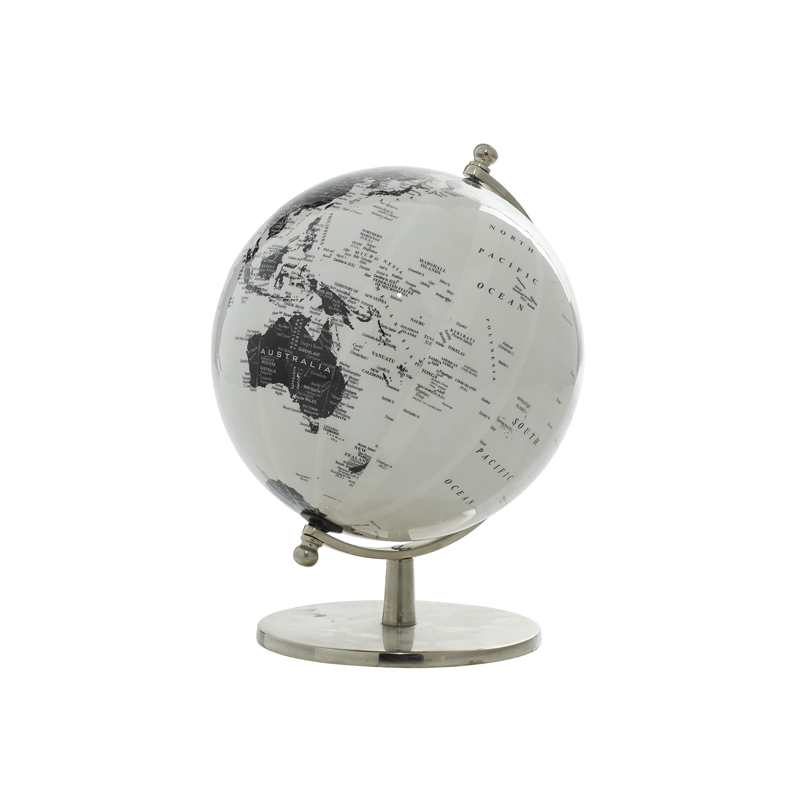 Deco 79 Traditional Aluminum Globe Educational, Geographic, Modern Desktop Decoration-for School, Home, and Office, SMALL SIZE, White