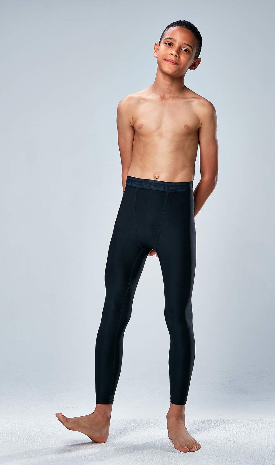 DEVOPS 2 Pack Youth & Boys Thermal Compression Baselayer Sport Tights Fleece Lined Pants (Medium, (Non-Fly) Black/Navy)