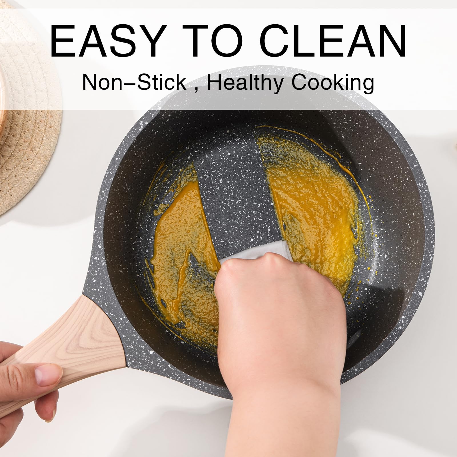 Kordisen Sauce Pan Set with Lid, 1.5QT & 2.5QT Non Stick Small Pot with Granite Coating, Saucepan with Pour Spout, Multipurpose Handy Induction Pot, Cooking Pot, PFOA/PFOS Free
