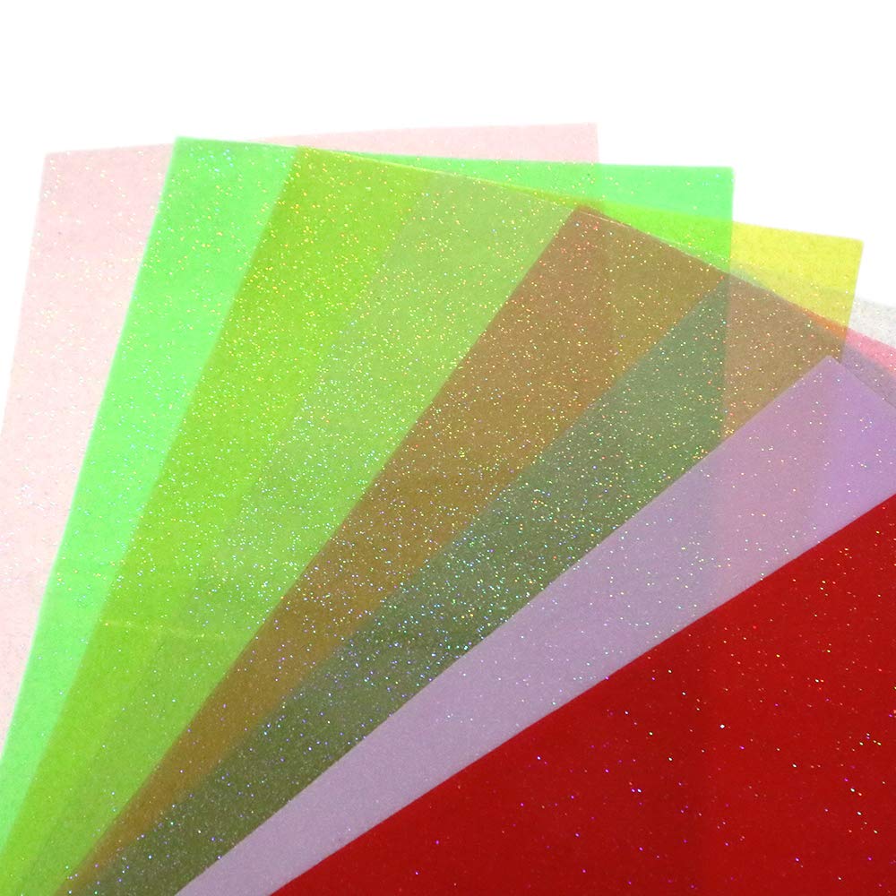David accessories Glitter Transparent Jelly Faux Leather Fabric Sheet Solid Color 8 Pcs 8 x 13"(20 x 34cm) for DIY Earrings Hair Bows Bags Wallets Making (Glitter Transparent)
