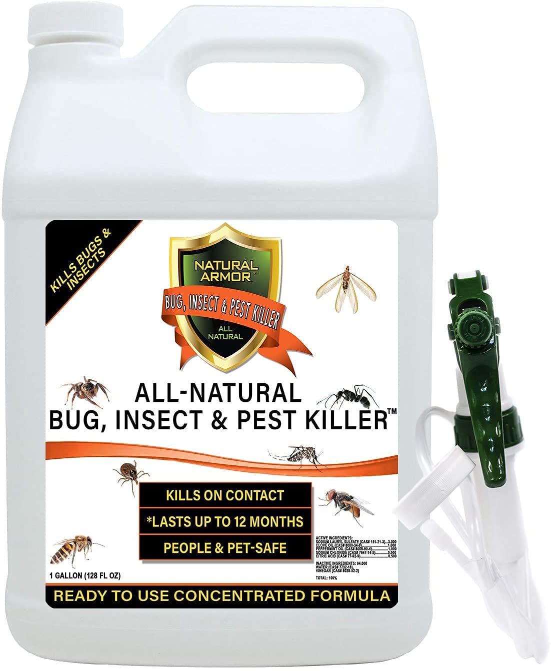 Natural Bug, Insect & Pest Killer & Control Including Fleas, Ticks, Ants, Spiders, Bed Bugs, Dust Mites, Roaches and More for Indoor and Outdoor Use, 128 oz Gallon Case of 4