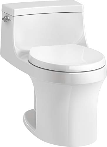 KOHLER K-4007-0 San Souci One-Piece Round-Front Toilet with Left-Hand Trip Lever, Includes Reveal Quiet-Close Toilet Seat, 1.28 GPF, White