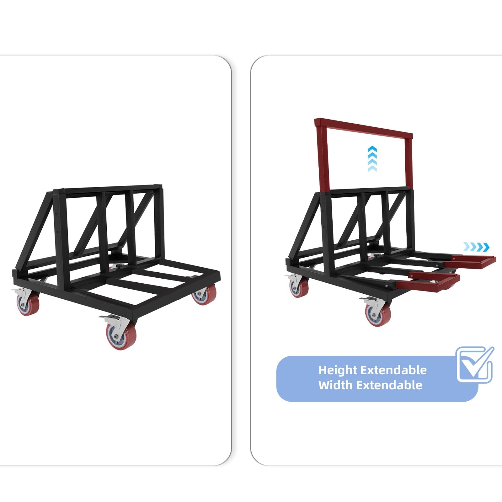 Lomive Heavy Duty Drywall Cart 3000 lbs Capacity Folding Panel Dolly Handling Wall Panel, Sheetrock, Lumber, Glass, 4 Swivel Wheels and Expandable Rubber Pad Bracket - Black 2MM Thickness Plate