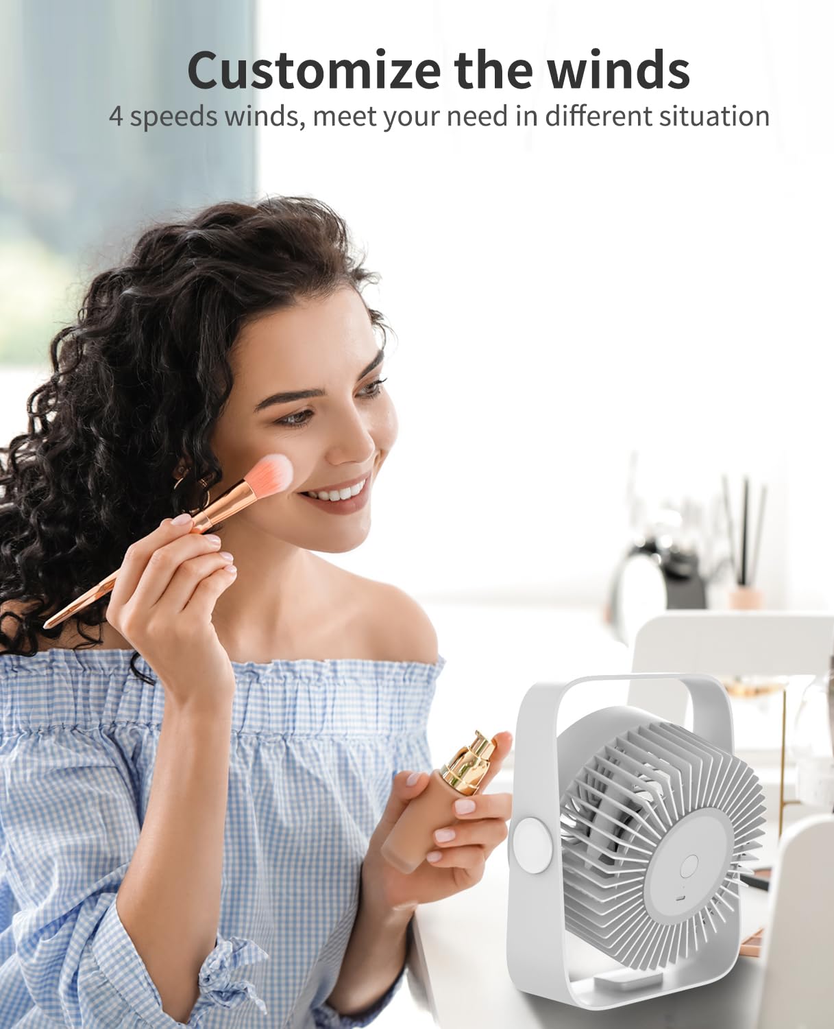 KONSIDEN Small Fan, 8 Inch USB Desk Fan, Quiet Office Fan, 4 Speed Winds, 360° Head Tilt, Detached Cover, Small Table Fan, Easy to Clean, Ideal for Bedroom, Office, Kitchen, Camping