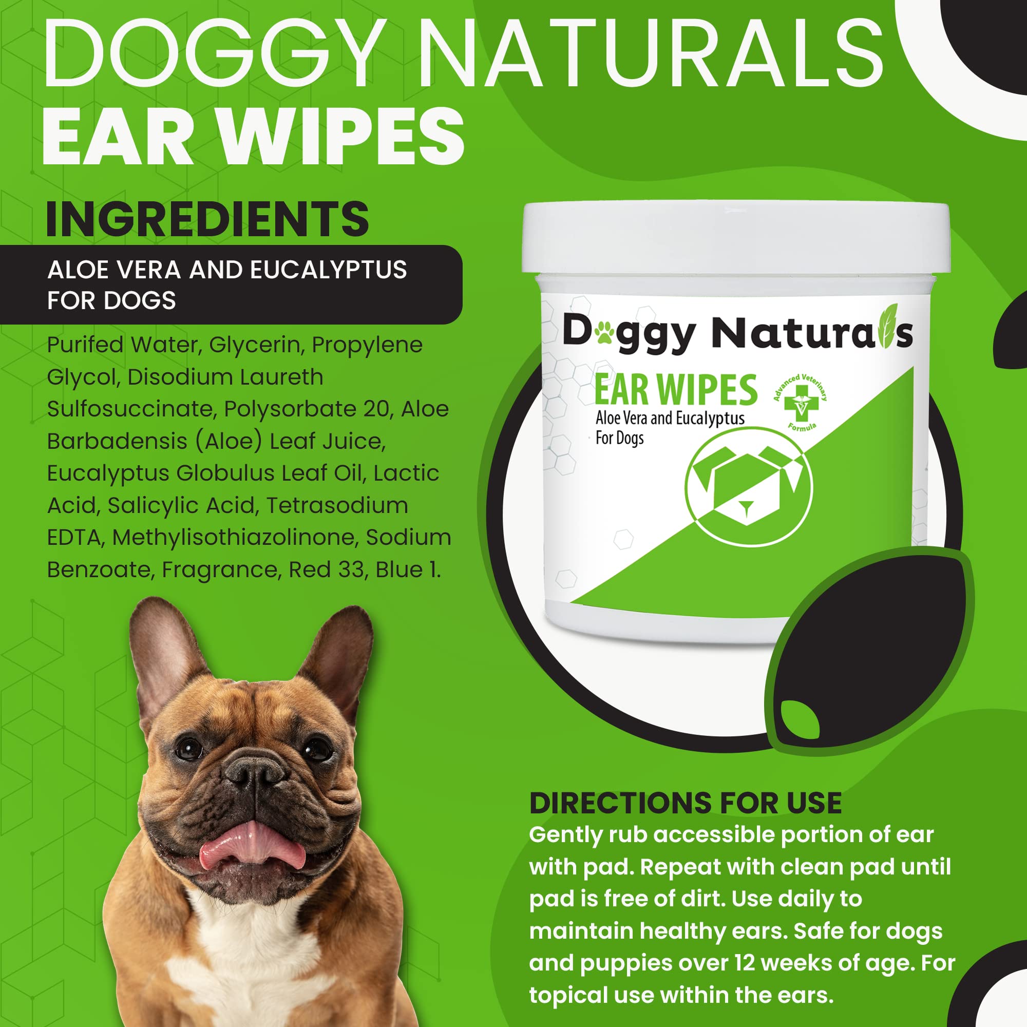 Pet Health Pharma Dog Ear Cleaner Wipes with Aloe and Eucalyptus (100 Count) - Otic Cleanser for Dogs (Made in U.S.A) (100ct Wipes with Aloe & Eucalyptus)