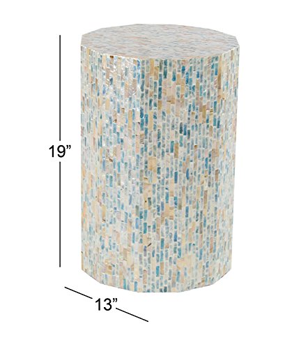 Deco 79 Mother of Pearl Shell Handmade Side End Accent Table End Table, Side Table 13" x 13" x 19", Blue