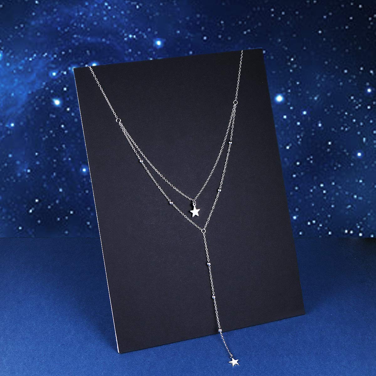 DAOCHONG S925 Sterling Silver Double Chain Bead Star Layered Necklace for Women Christmas Graduation Gift Y2K Jewelry (Layered Star)