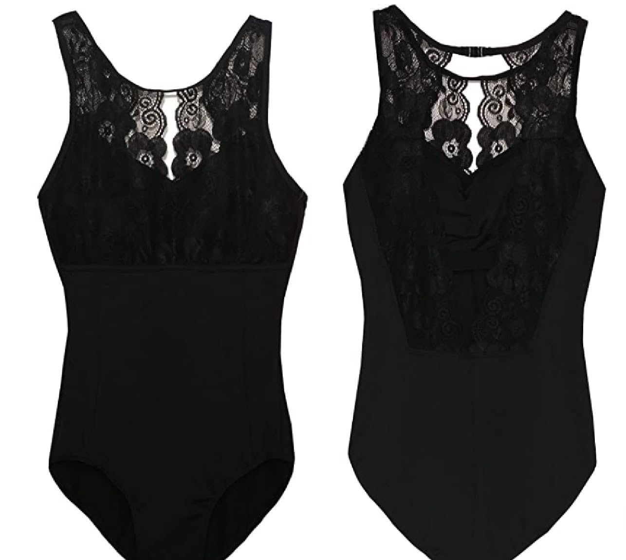 Danz N Motion Womens Tank Leotard Scalloped Lace Back (Black, Large Adult)