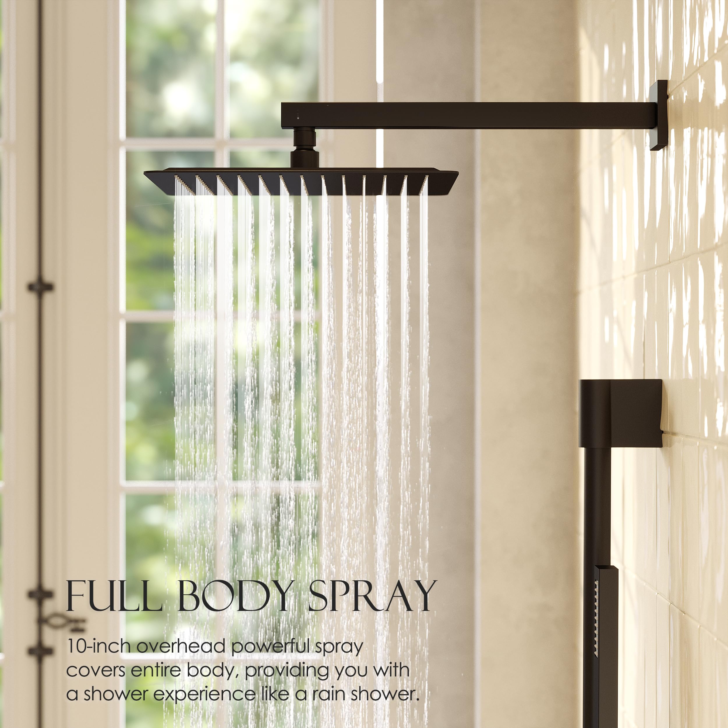 ESNBIA Black Shower System, Slide Bar Shower Faucet Set with 10 Inches Rain Shower Head and Handheld Spray Combo, Shower Faucet with Valve, Wall Mounted High Pressure Shower Head Set