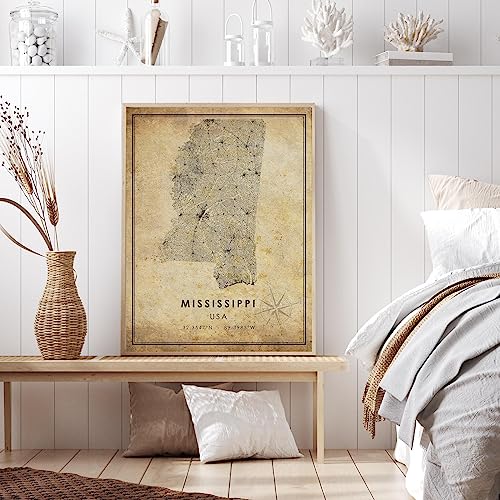 Mississippi Vintage Map Print Mississippi Map USA Map Art Mississippi City Road Map Poster Vintage Gift Map