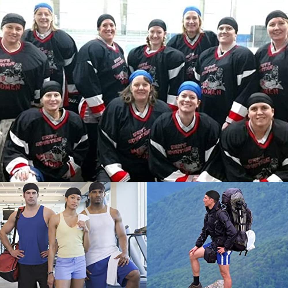 Dew Rags with Sweatband Skull Caps Built-in No Sweat Liners Moisture Absorbent Helmet Liner for Men Women 4 Pack
