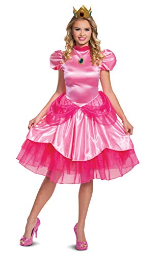 Disguise Womens Princess Peach Costume, Official Nintendo Super Mario Bros Dress And Crown Adult Sized, Pink, Large 12-14 US