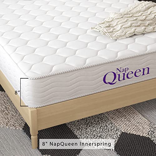 NapQueen 8 Inch Innerspring Queen Size Medium Firm Memory Foam Mattress, Bed in a Box