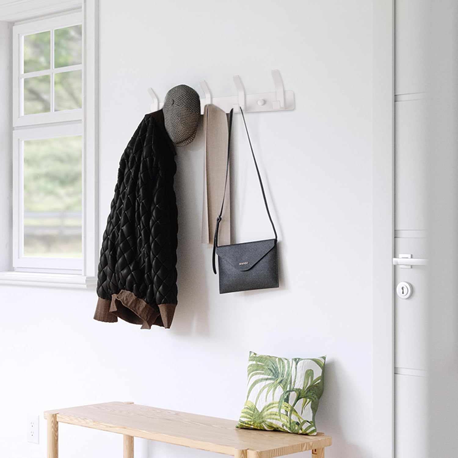 LAKNUY 2-Pack Coat Rack Wall Mounted ,Heavy Duty Aluminum 5 Double Hook Coat Hook Modern Clothes Hook Rails Wall Hook Rack for Coat Hat Towel Purse Robes Mudroom Bathroom Entryway (White)