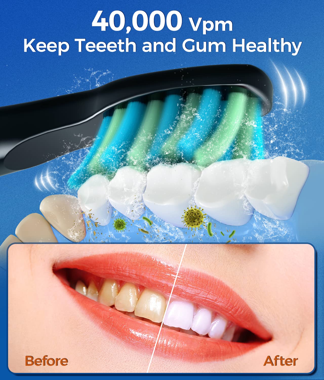 TEETHEORY Sonic Electric Toothbrushes for Adults and Kids, 8 Brush Heads Electric Toothbrush with 40000 VPM Deep Clean 5 Modes, Rechargeable Toothbrushes Fast Charge 4 Hours Last 30 Days