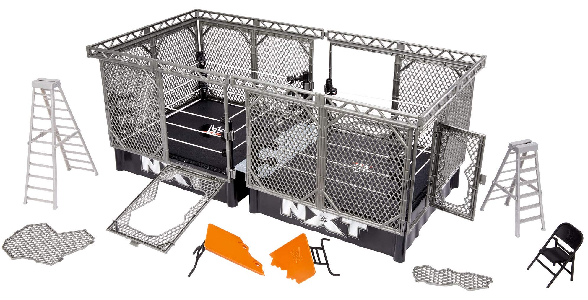 WWE MATTEL NXT Takeover War Games Playset with 2 NXT Rings, 2 Connecting Cages with Breakaway Pieces, 2 Ladders, Chair, Table & More; for Ages 6 Years