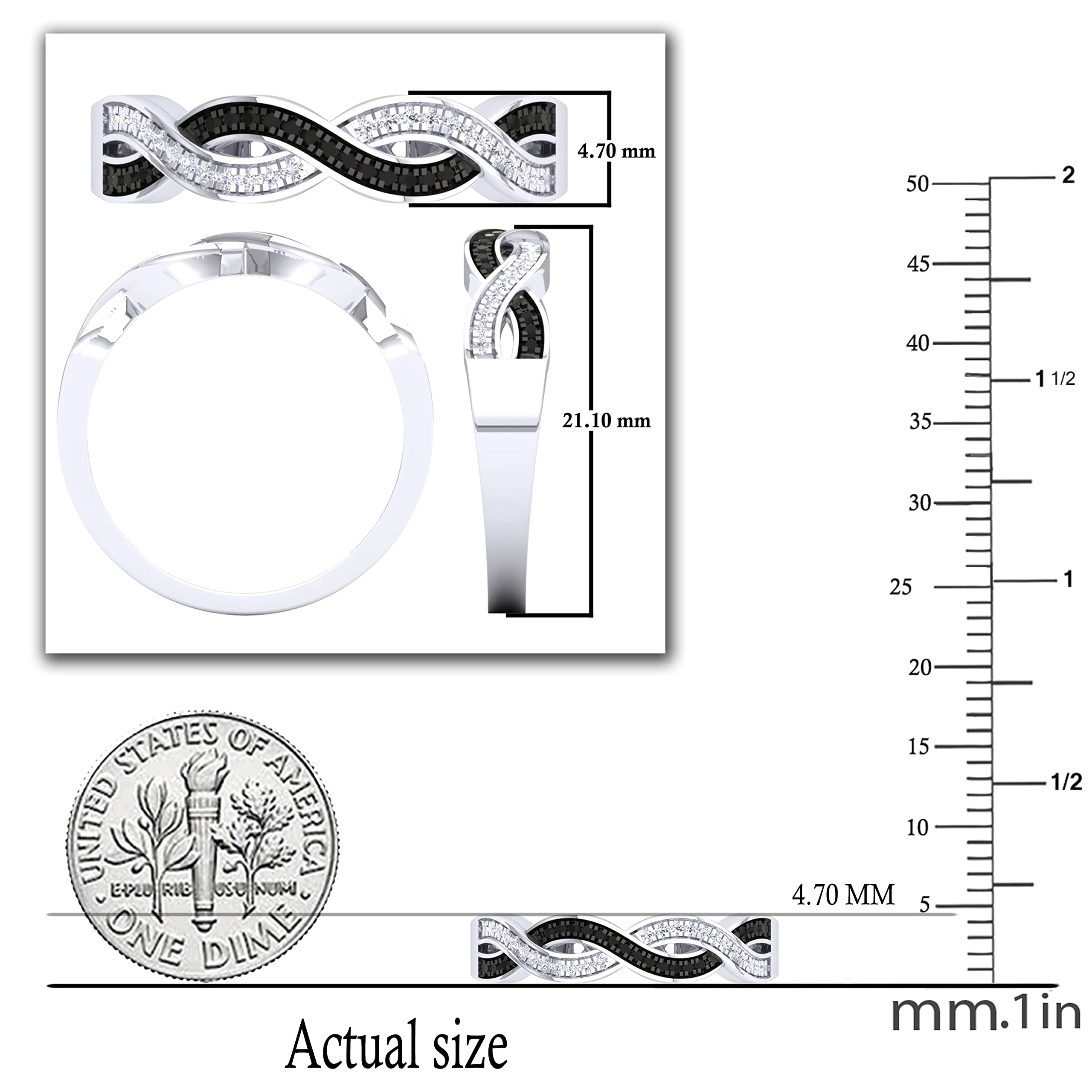 Dazzlingrock Collection 0.15 Carat (ctw) Round Black & White Diamond Criss-Cross Style Stackable Anniversary Wedding Band for Her in 925 Sterling Silver, Size 8