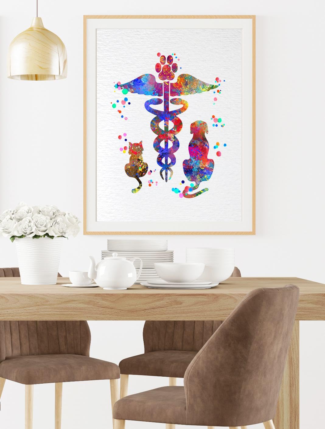 Dignovel Studios 8X10 Unframed Veterinary Caduceus Animal Clinic Pet Watercolor Art Print Poster Housewarming Wall Art Giclee Office Home Decor DN539