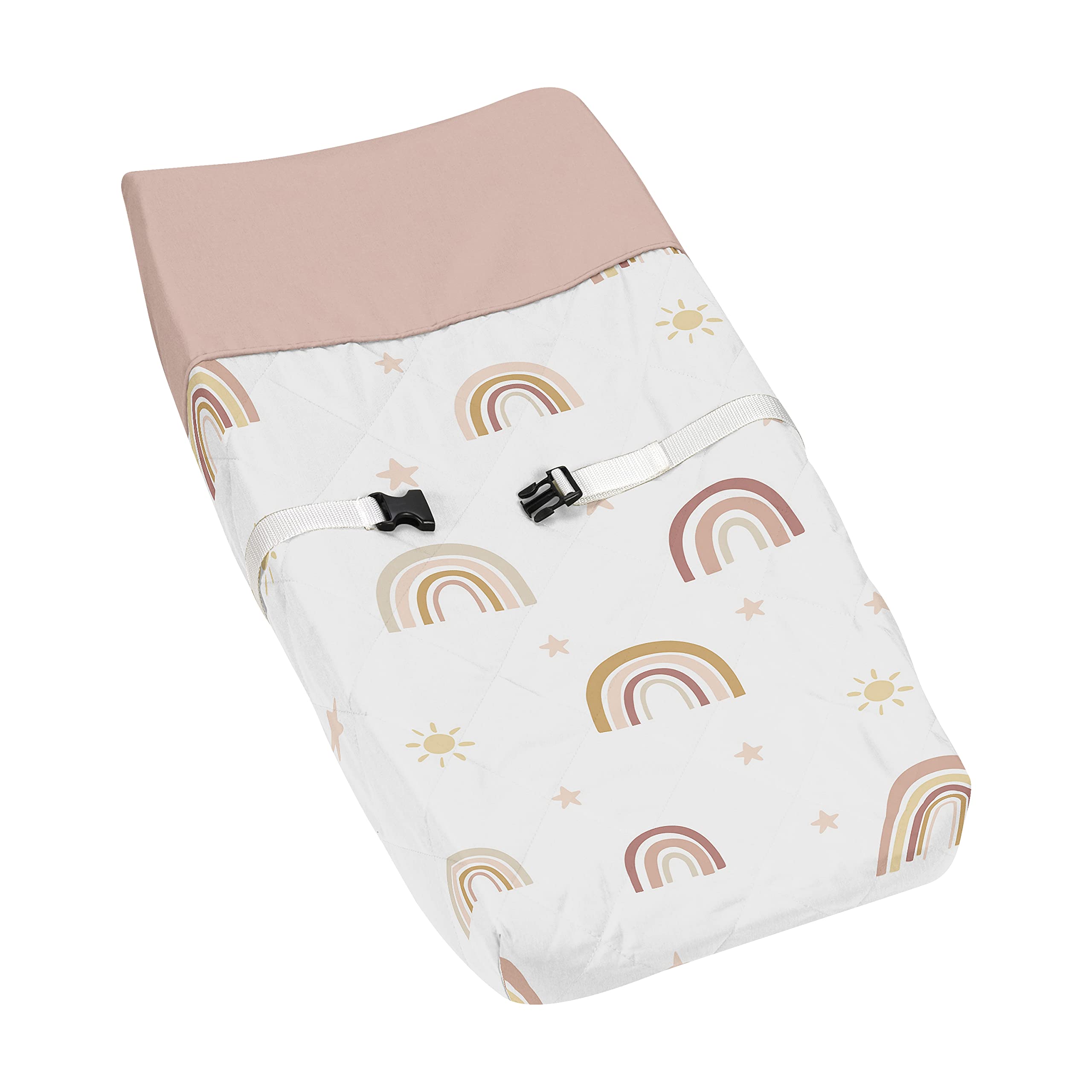 Sweet Jojo Designs Boho Rainbow Girl Baby Nursery Changing Pad Cover - Blush Pink Dusty Rose Gold Yellow Mauve Taupe Beige Tan Bohemian Stars Sun Celestial Vintage Sky