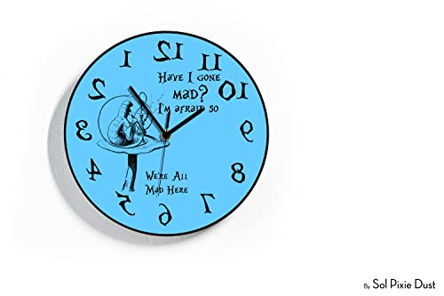 Reverse Wall Clock - Alice Hookah Smoking Caterpillar - Round Funny Clock - Backwards running Time - Counterclockwise Wall Clock - Optional RGB LED 5V Backlit