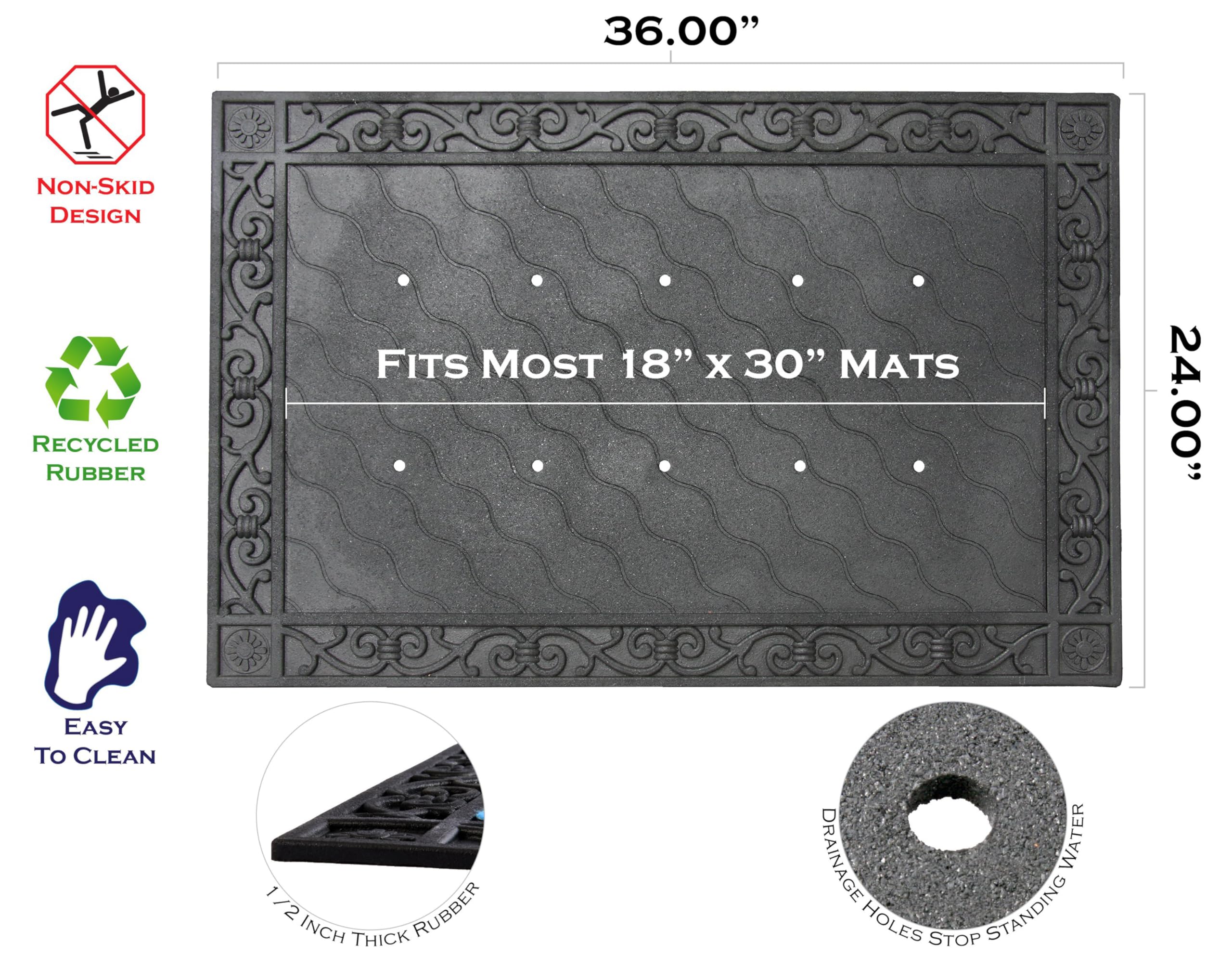 Toland Home Garden 850100 Recycled Rubber Holder, 24" x 36" Doormat Tray, Black