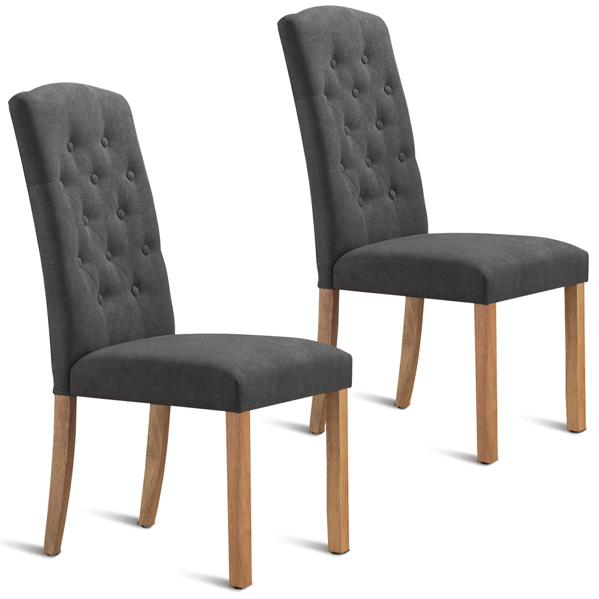 COSTWAY Set of 2 Dining Chairs, Ergonomic Design PU Leather Upholstered, Wear-Resistant Armless Leisure Chair with Foot Pads for Home Office Kitchen (Nature)