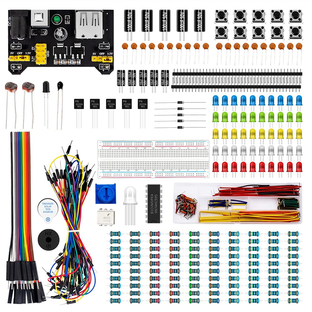 Kootage UNO R3 Starter Component Kit Beginner Kit Controller Board Cable Resistor Breadboard Compatible Total 400 Items for Arduino