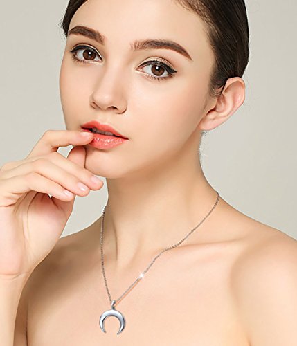 DAOCHONG S925 Sterling Silver Crescent Moon Tooth Horn Pendant Necklace for Women