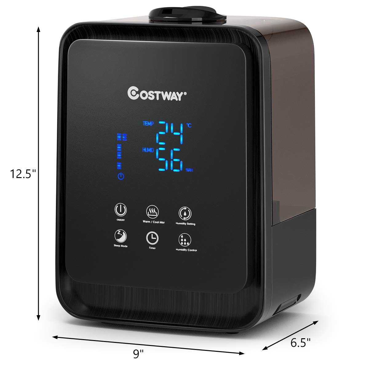 COSTWAY Ultrasonic Air Humidifier, 4.5L/1.2 Gallon, Warm and Cool Mist Humidifier, Whisper-quiet Operation, w/LED Touch Display and Remote Control, for Bedroom, Living room, and Baby room (Black)